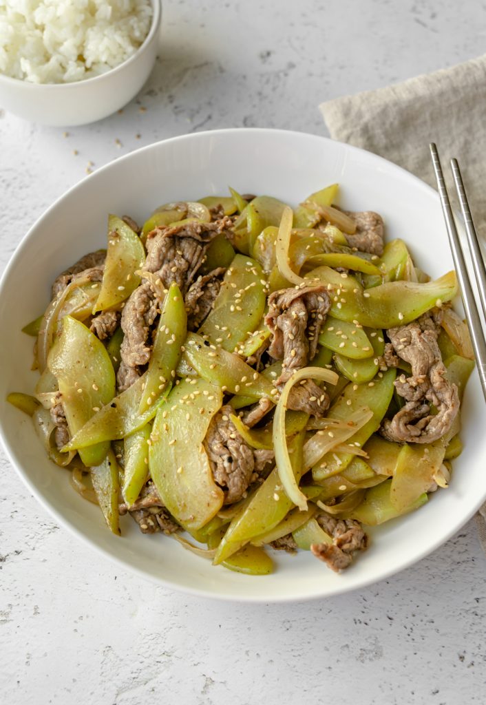 Vietnamese Chayote Squash with Beef (Su Su Xao Thit Bo) - Balance With Jess